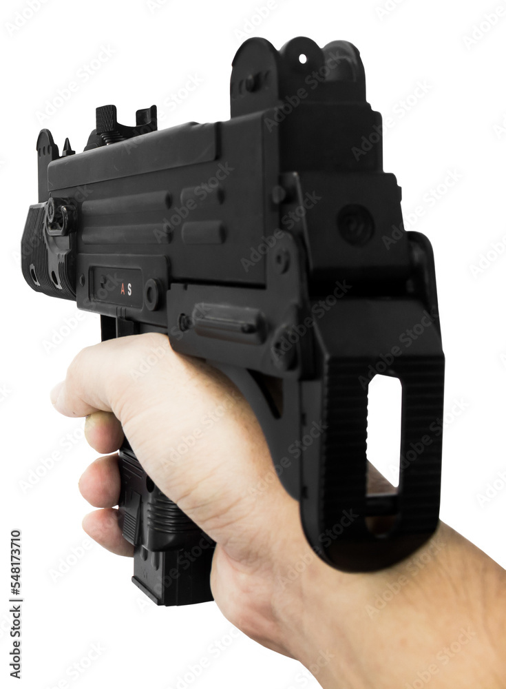 hand holding assault rifle gun aiming in subjective point of view POV ...