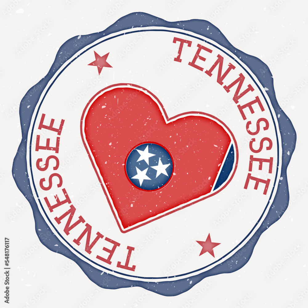 Tennessee heart flag logo. Us state name text around Tennessee flag in ...