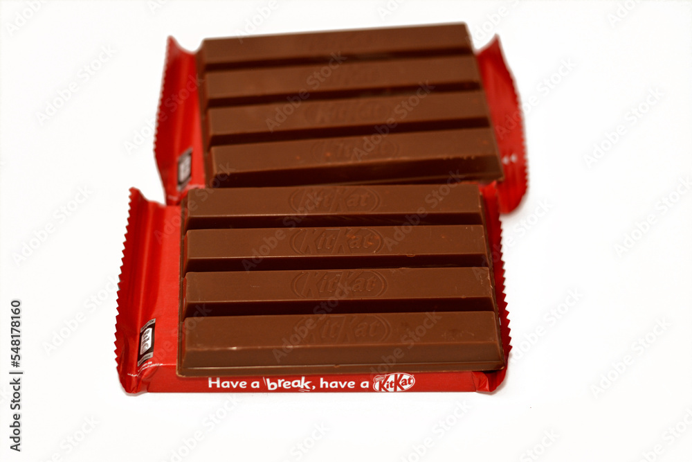 Cairo, Egypt, November 7 2022: KitKat, a chocolate-covered wafer bar ...