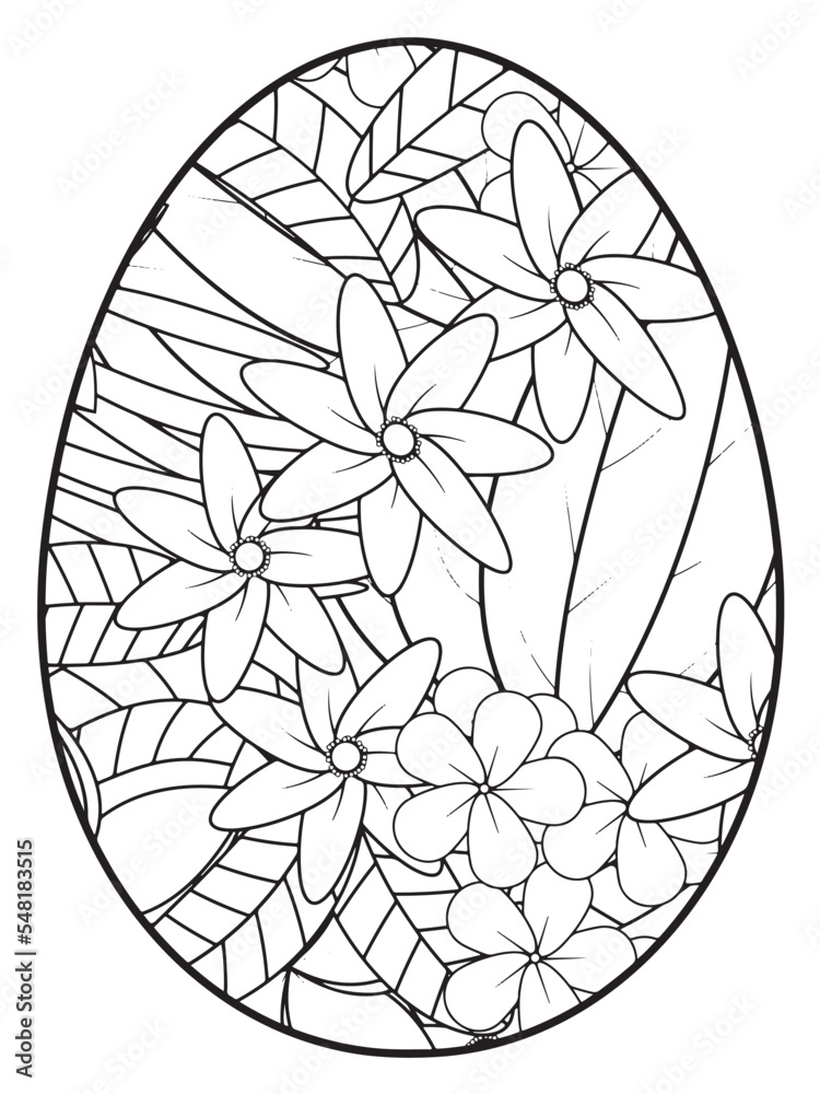 Easter flower coloring page for adults and kids. Abstract Easter egg on ...