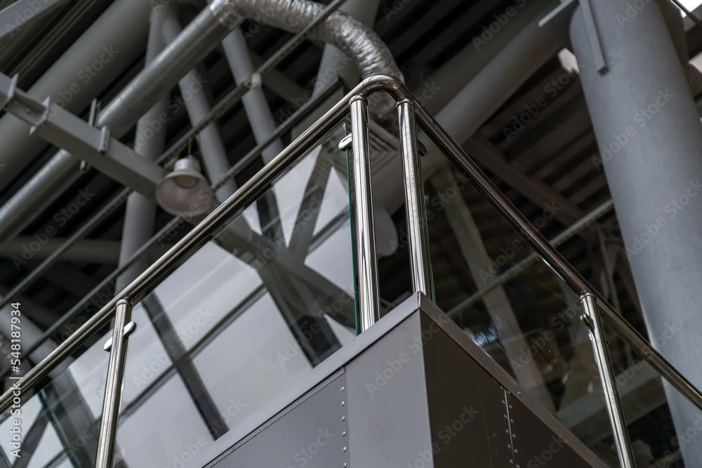 Glass transparent fence with stainless steel handrails and metal ...