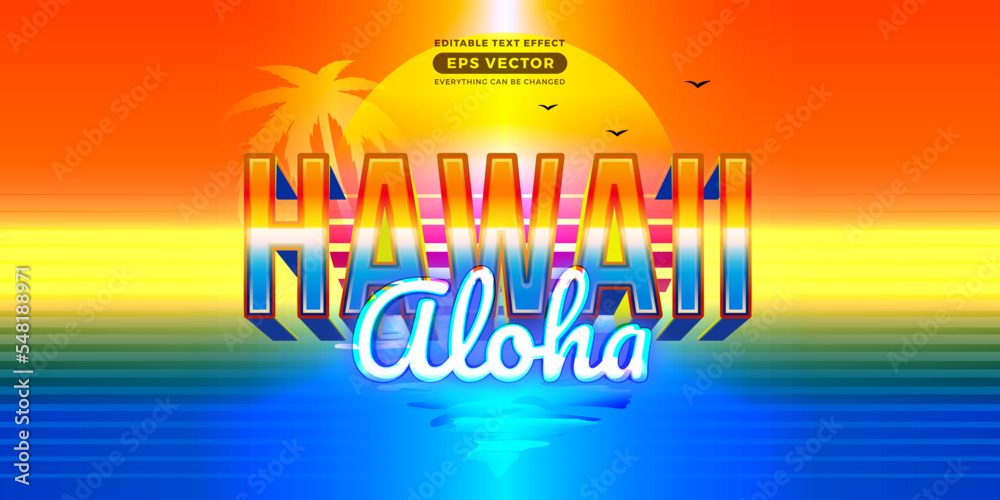 Hawaii aloha editable text effect style with theme vibrant neon light ...