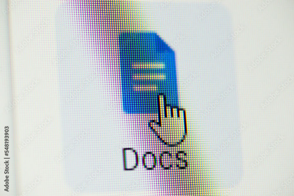 Using Google Docs app concept. Mouse cursor clicking on Google Docs ...