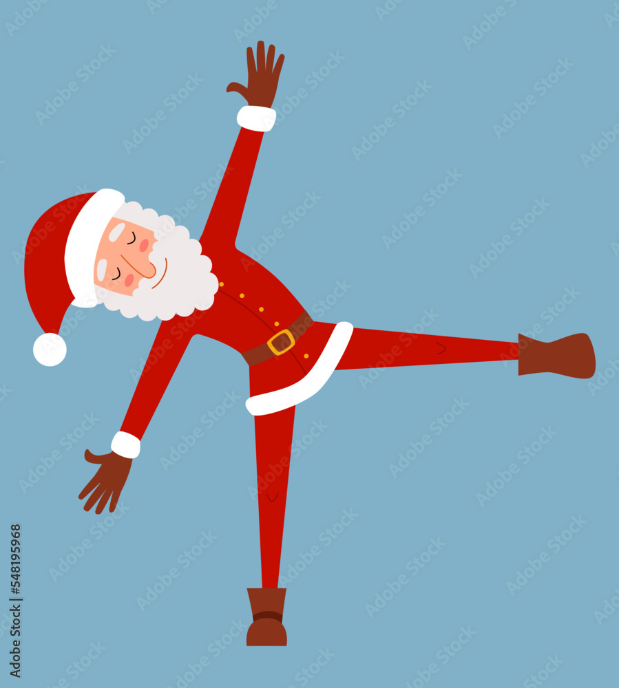 A scene with a skinny Santa Claus doing yoga. A healthy Christmas ...