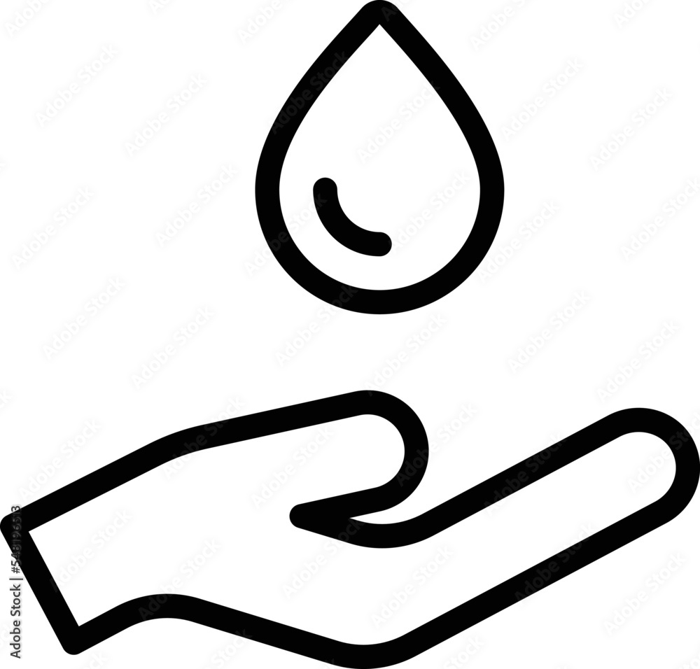 save water hand drop icon. Isolated vector black outline stamp label ...