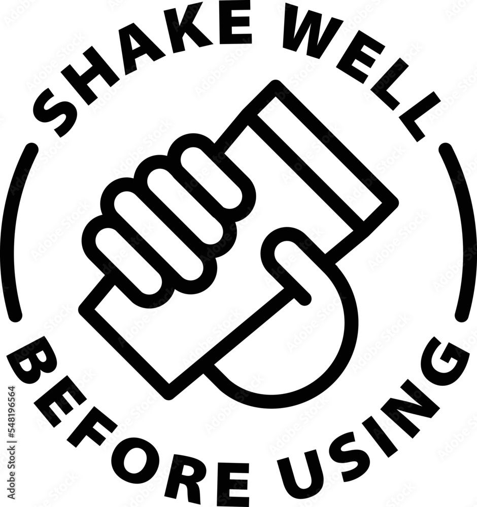 shake well before using icon. Isolated vector black outline stamp label ...