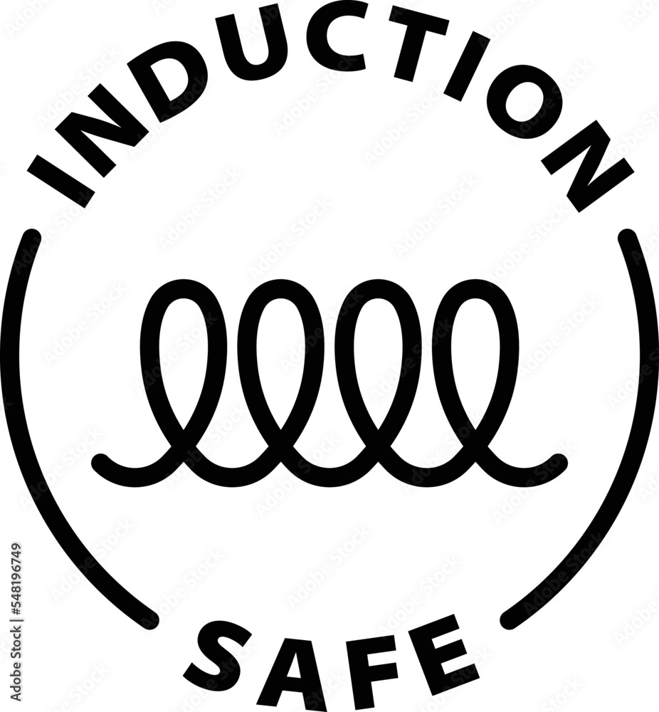 induction stove safe icon. Isolated vector black outline stamp label ...