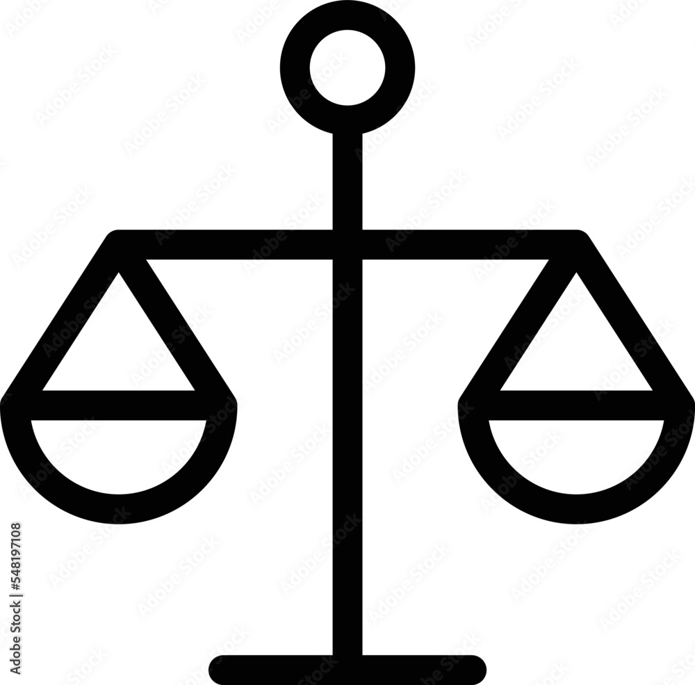 balance scales ethical icon. Isolated vector black outline stamp label ...