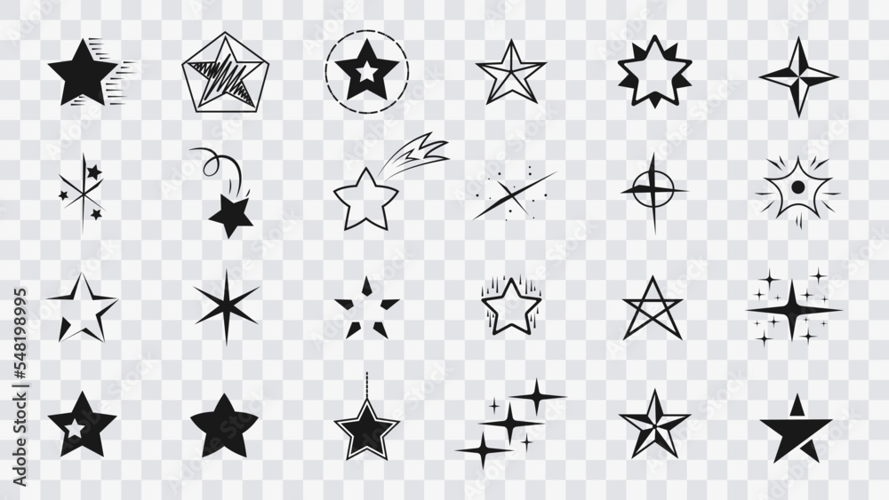 Star icon set on transparent background. Сollection of original vector ...