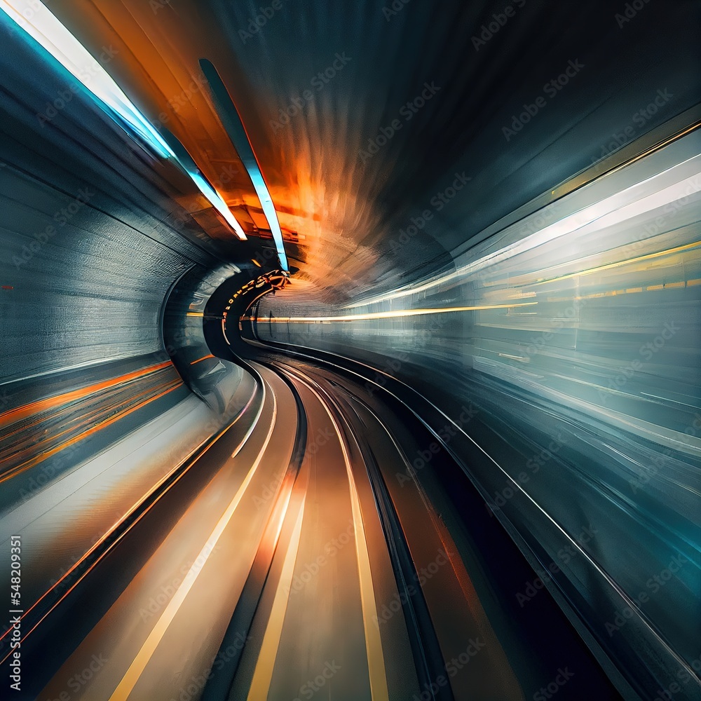 Subway metro underground tunnel with blurry rail tracks. Blurred motion ...