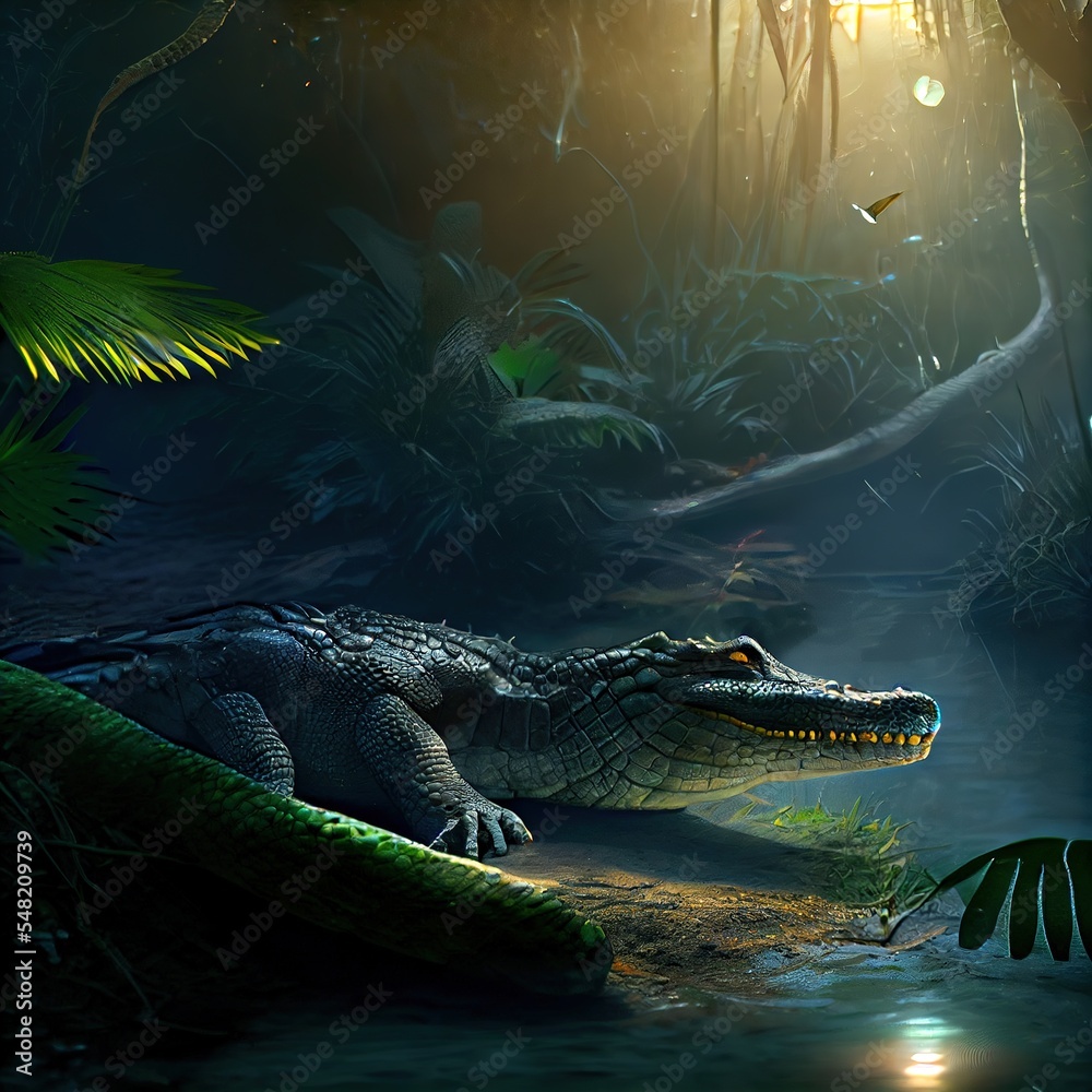 Gorgeous portrait of alligator in the water. Photorealistic ...
