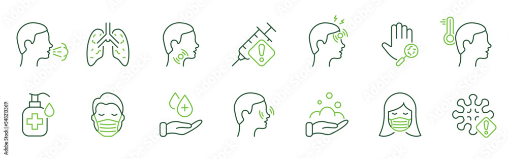 Coronavirus Pandemic Safety and Healthcare Line Icon Set. Prevent Flu ...