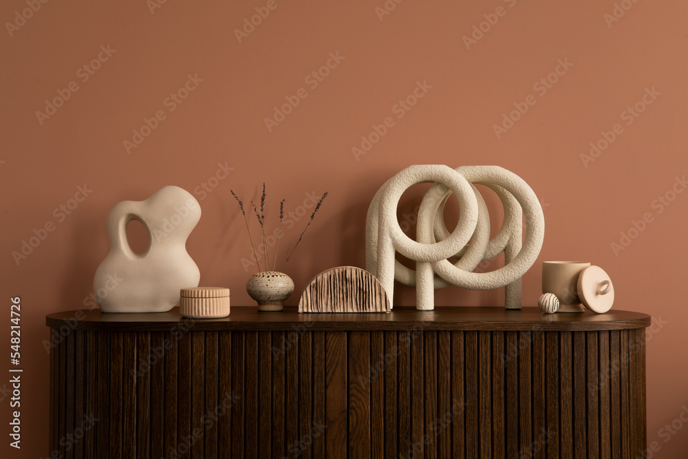 Interior design of harmonized living room interior with wooden commode ...