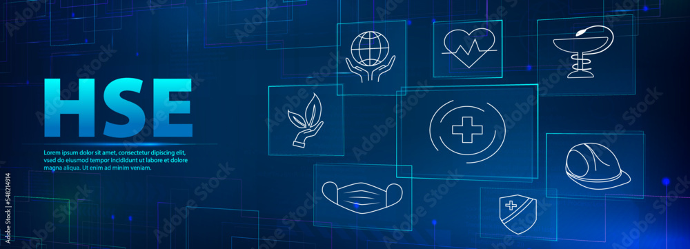 Health Safety Environment Icon Set and Web Header Banner. HSE concept ...