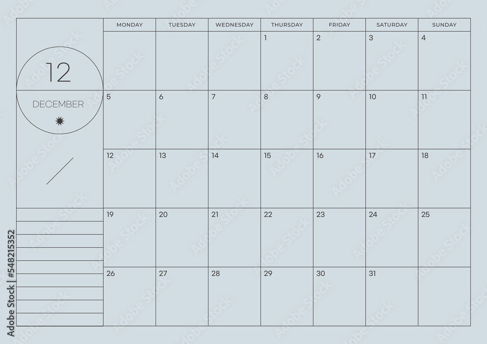 December 2022 simple design digital and printable calendar template ...