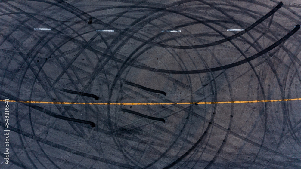 Top view tire tracks texture and background. Asphalt texture with line ...