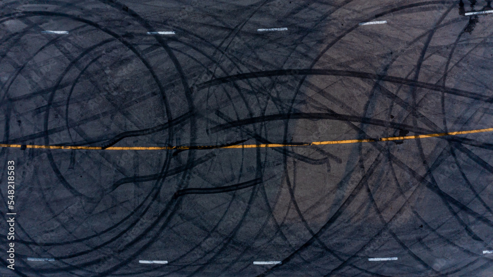 Top view tire tracks texture and background. Asphalt texture with line ...