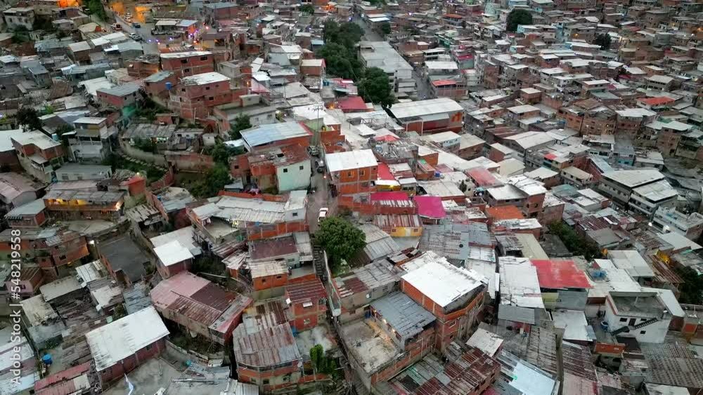 Aerial view of famous slums of Caracas, Venezuela. Favelas in the poor ...