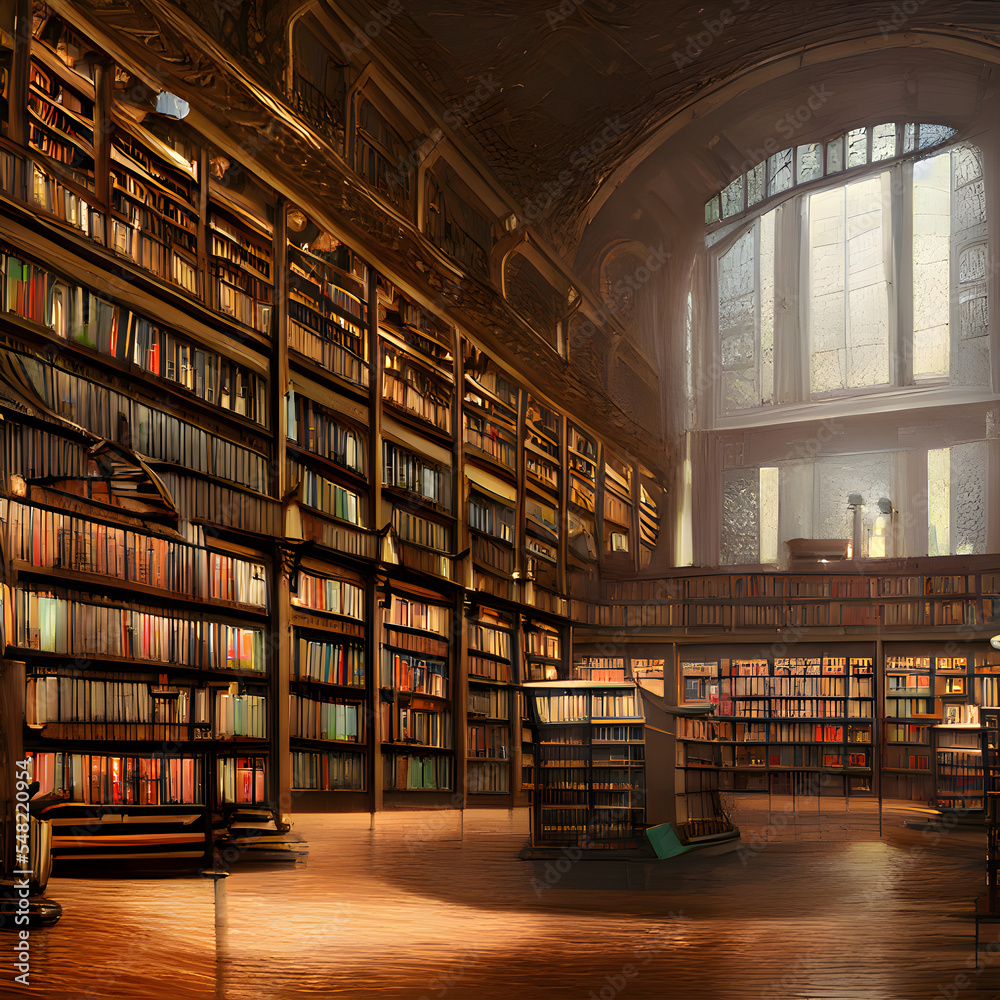 壮大な架空の図書館 Stock Illustration | Adobe Stock