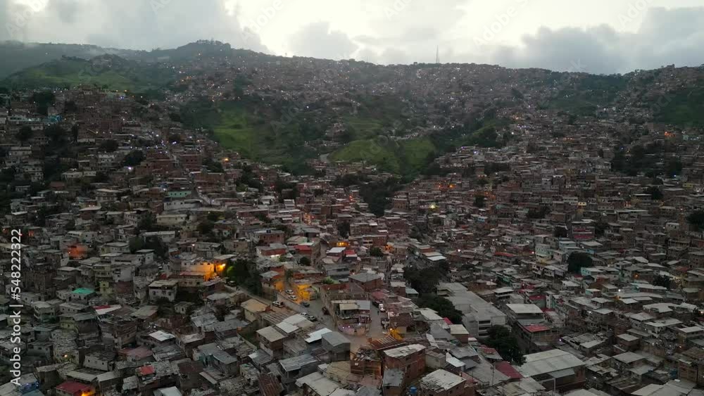 Aerial view of the most dangerous cities in the world. Slums of Caracas ...
