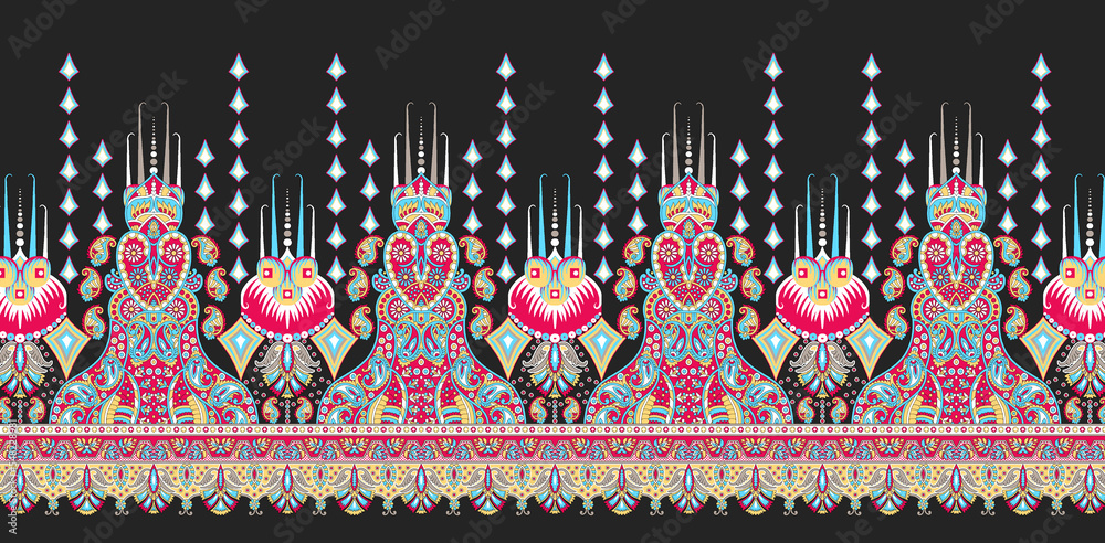 Traditional paisley border. Ornamental paisley print for textile design ...