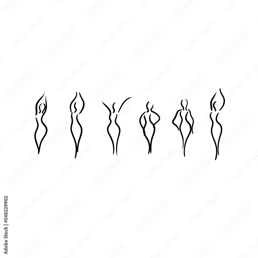 Abstract image of woman body outline icons set. Various female line ...