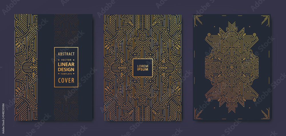 Set of vector art deco, gatsby golden covers. Creative design templates ...