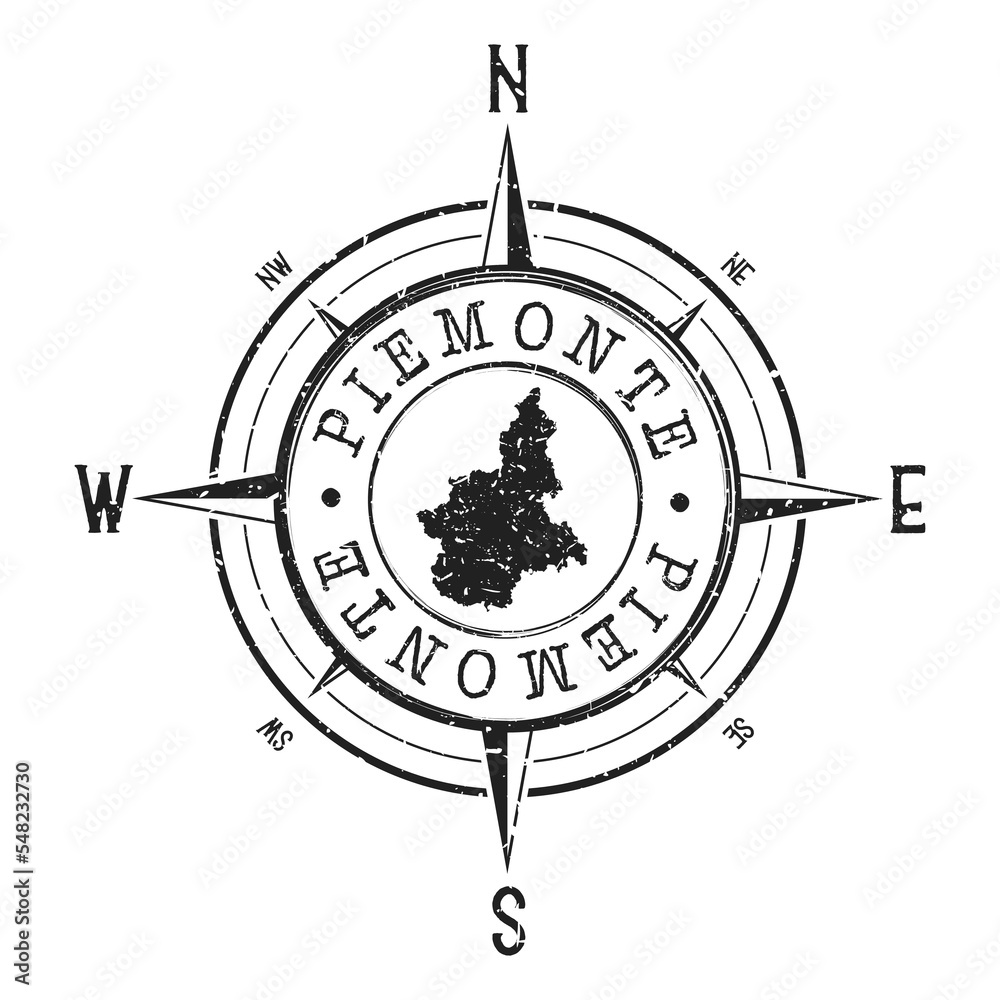 Piedmont, Italy Stamp Map Compass Adventure. Illustration Travel ...