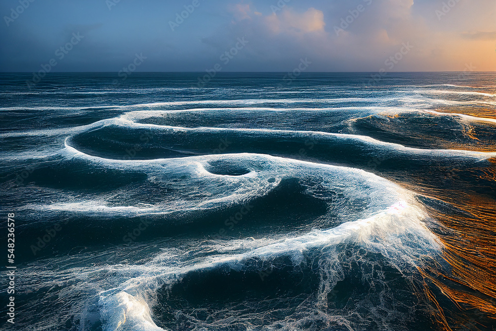 Mysterious waves forming at sea Stock Illustration | Adobe Stock