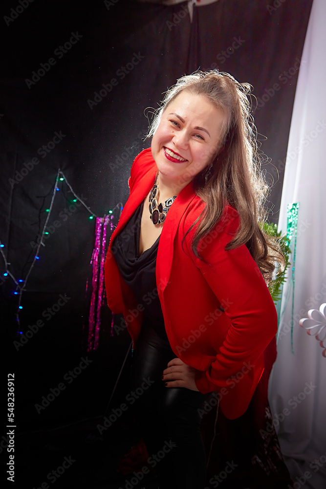 Attractive fat plumb chubby adult overweight woman in black and red ...