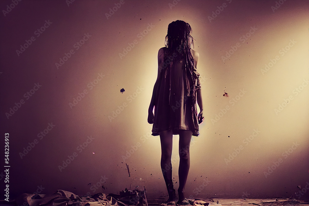 Nightmare concept faceless girl blood stained with walls creepy Stock ...