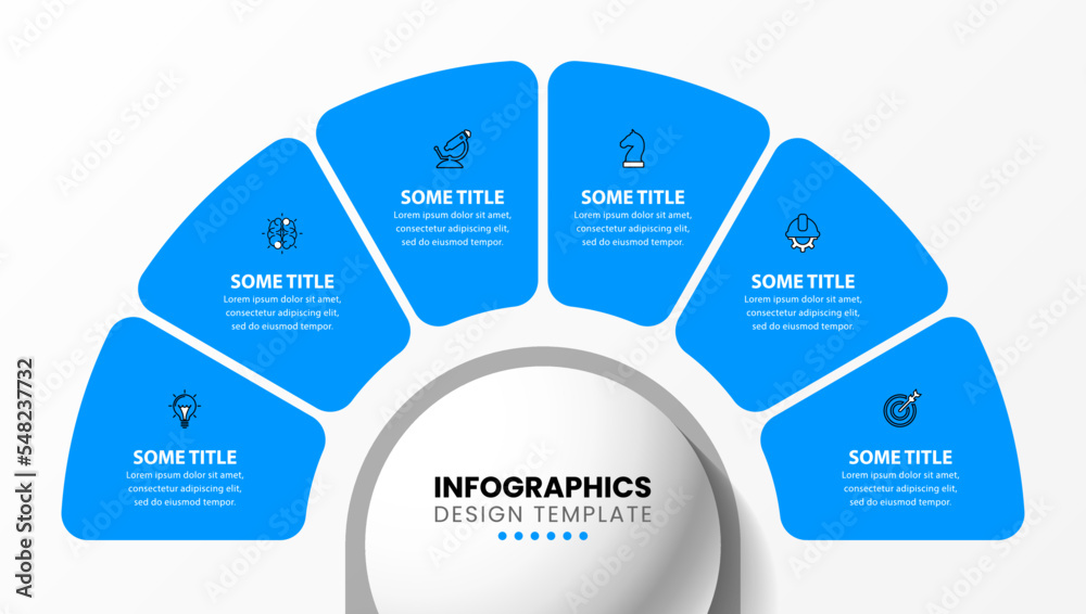 Infographic template. Blue half circle with 6 steps and text Stock ...