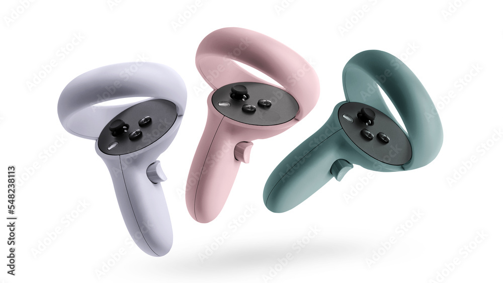 Virtual Reality Headset controllers in multiple colours isolated on ...