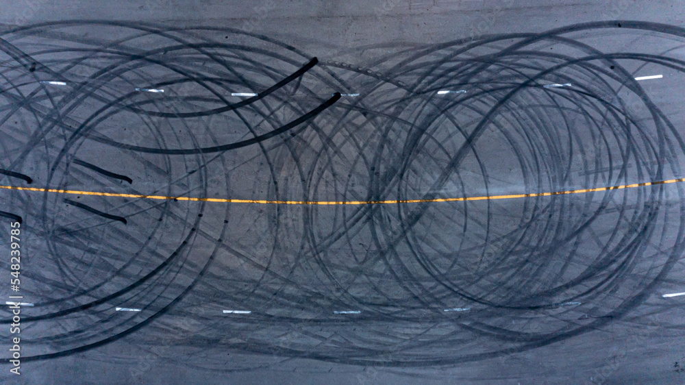 Top view tire tracks texture and background. Asphalt texture with line ...