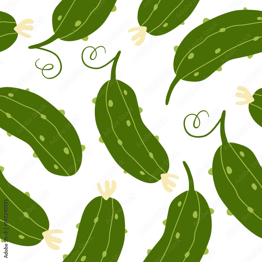Cartoon seamless pattern with bright green cucumbers. Texture for ...