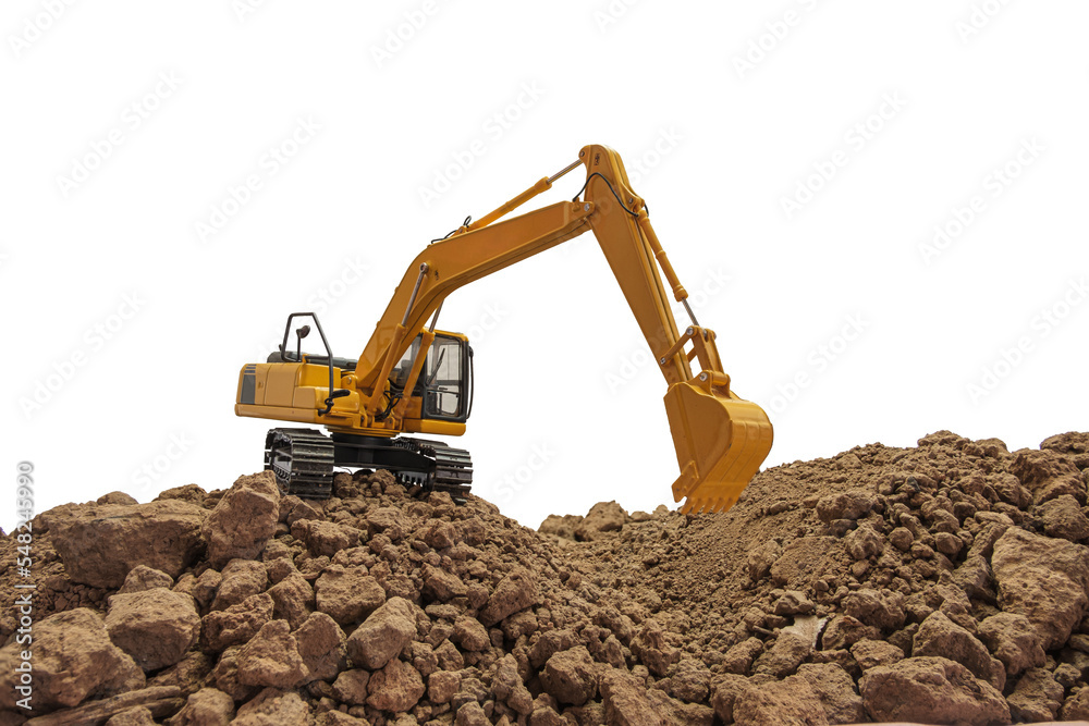 Crawler excavator is digging with bucket lift up in the construction ...