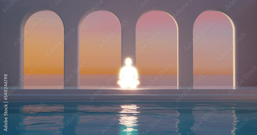 Evening meditation calm scene in nice architectural scene near the sea ...
