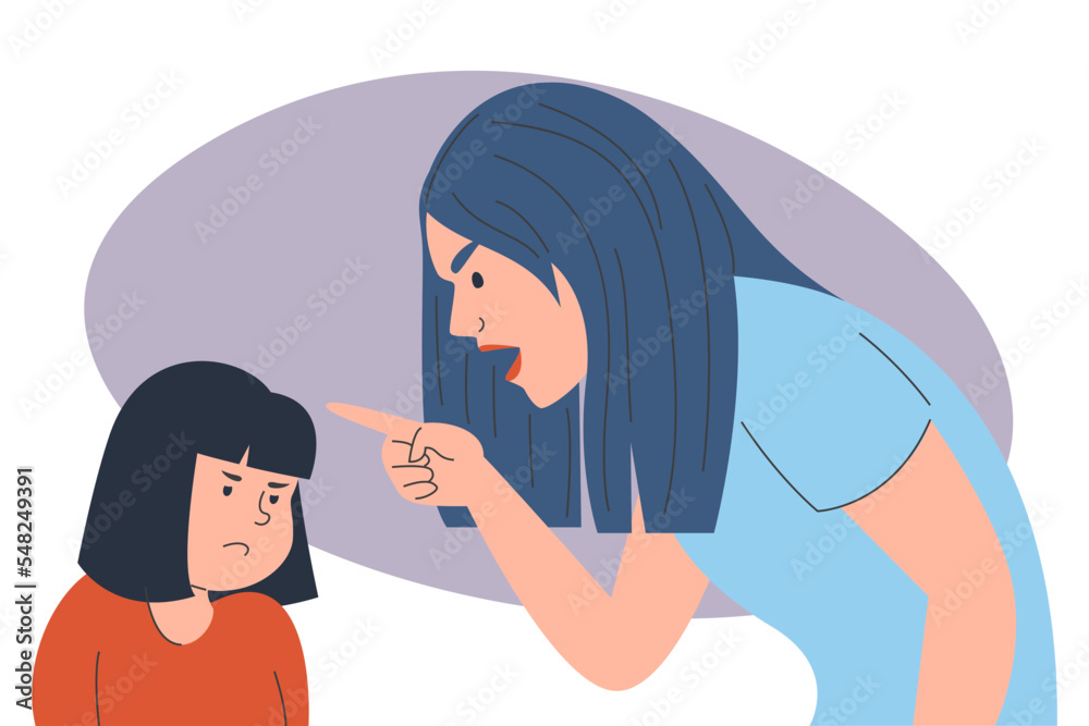 Mother screaming at daughter vector isolated. Illustration of an angry ...