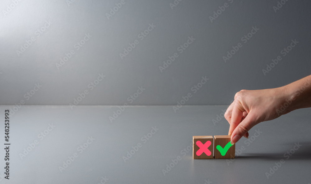 pros and cons or for and against concept , green check mark and a red ...