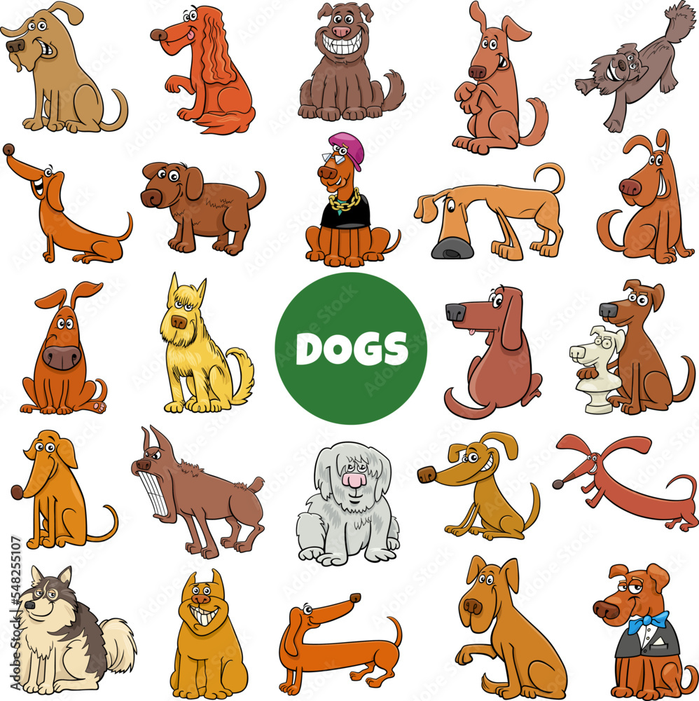 cartoon dogs and puppies comic characters big set Stock Vector | Adobe ...