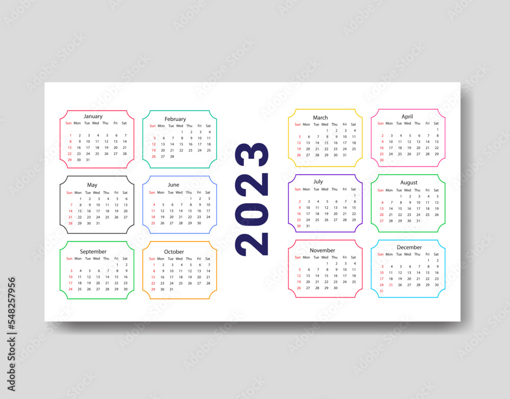2023 calendar template, clean and unique calendar template design Stock ...