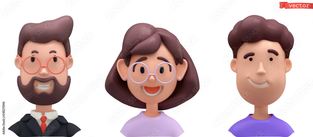Cartoon character face. 3d vector icon set Stock Vector | Adobe Stock