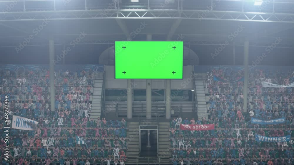 Stadium Championship Match, Zoom In on Scoreboard Green Chroma Key ...