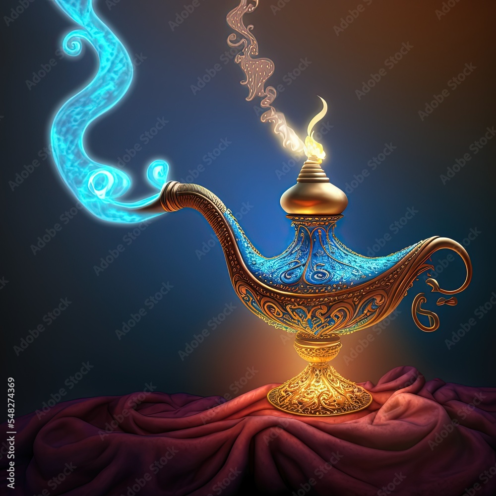 Genie in a lamp, cartoon illustration Stock Illustration | Adobe Stock