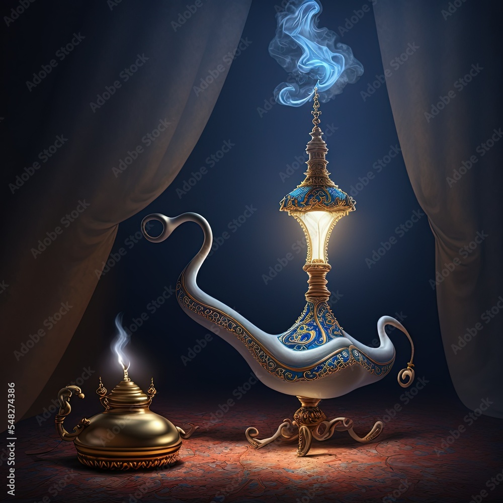 Genie in a lamp, cartoon illustration Stock Illustration | Adobe Stock