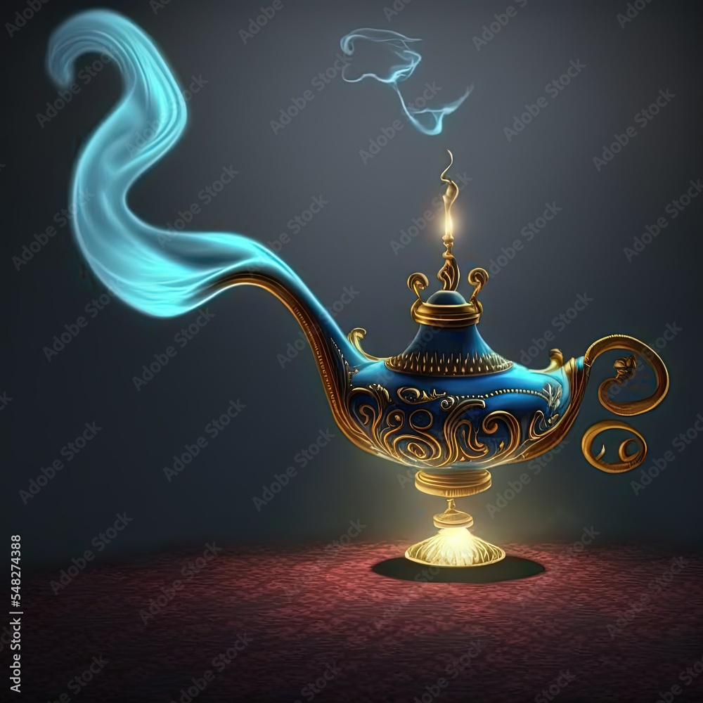 Genie in a lamp, cartoon illustration Stock Illustration | Adobe Stock