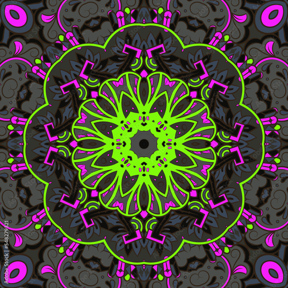 Seamless tile texture. Tracery mehndi design image. Dark toxic colors ...