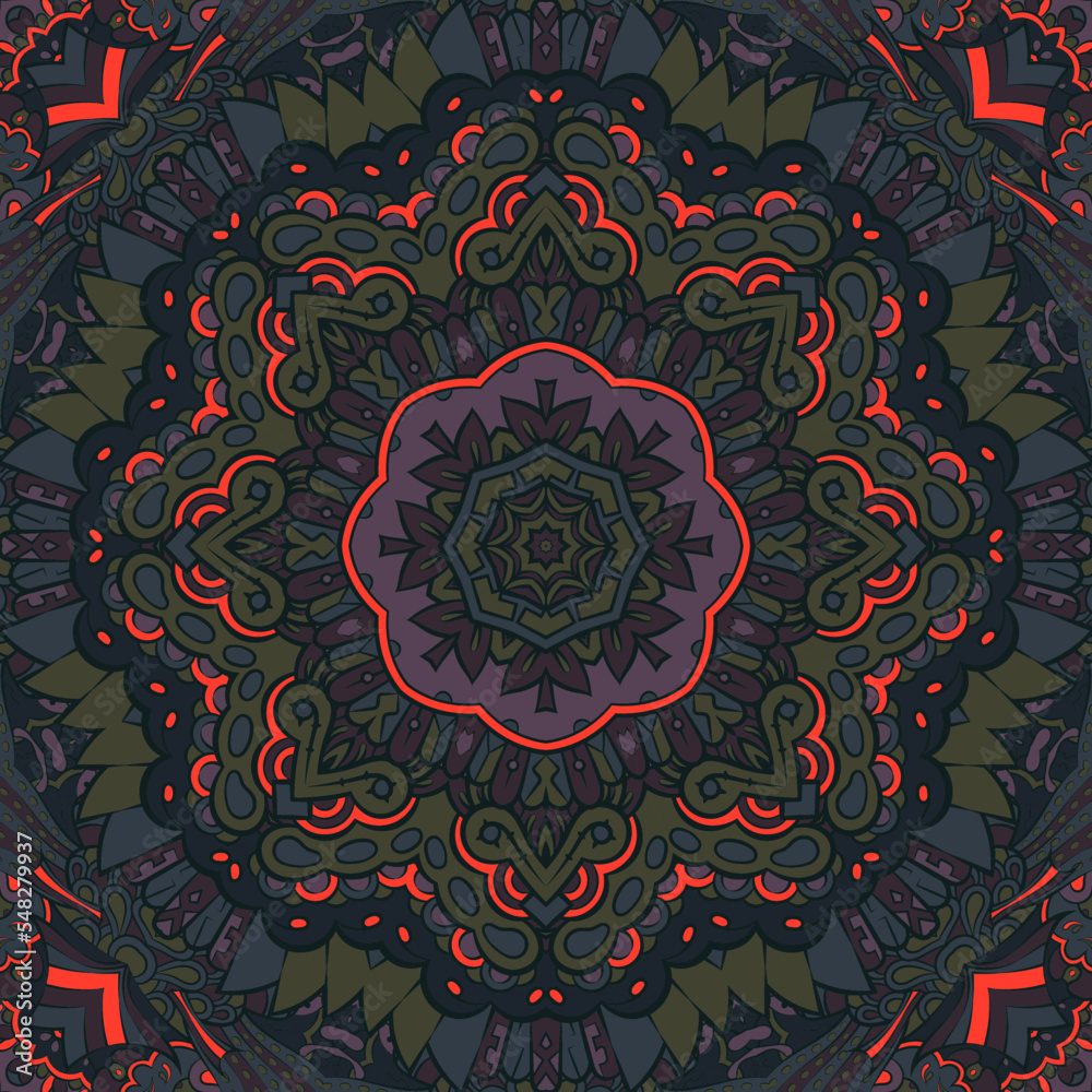 Seamless tile texture. Tracery mehndi design image. Dark toxic colors ...