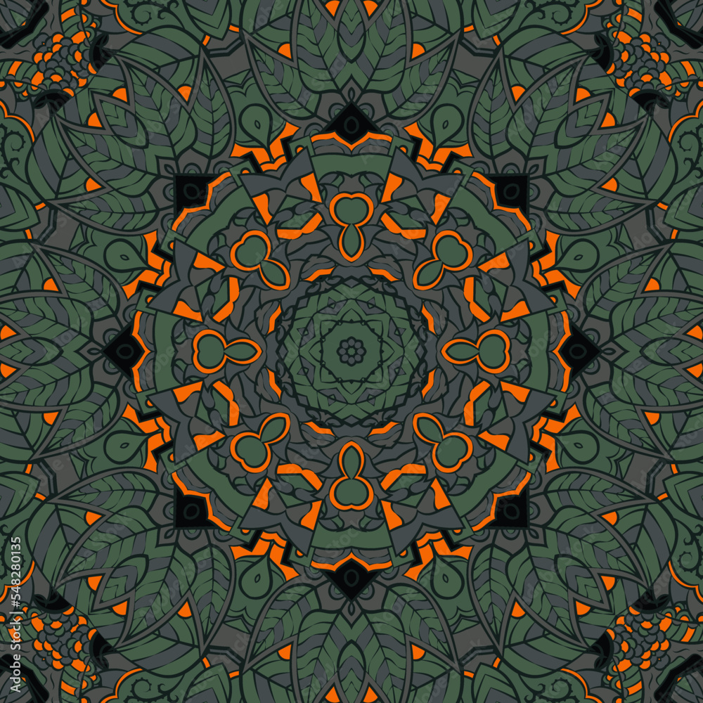 Seamless tile texture. Tracery mehndi design image. Dark toxic colors ...