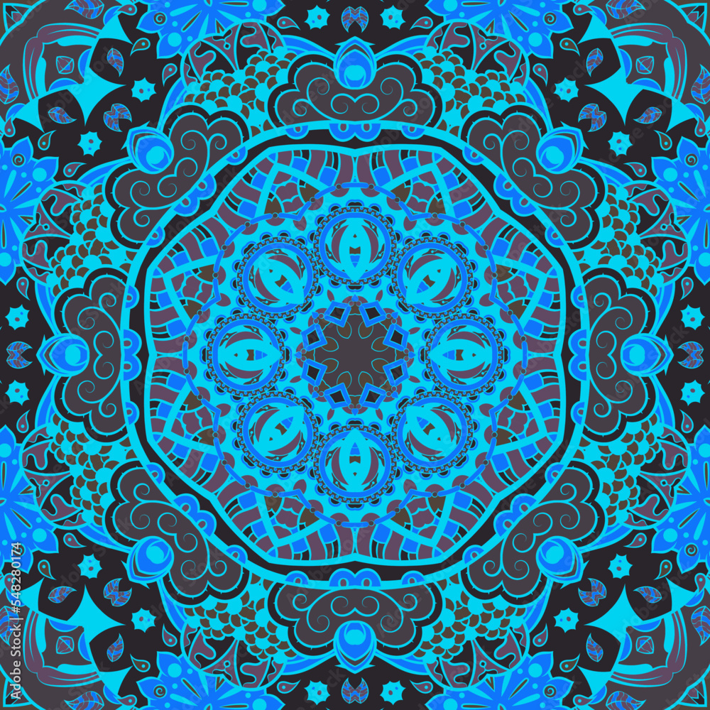 Seamless tile texture. Tracery mehndi design image. Dark toxic colors ...